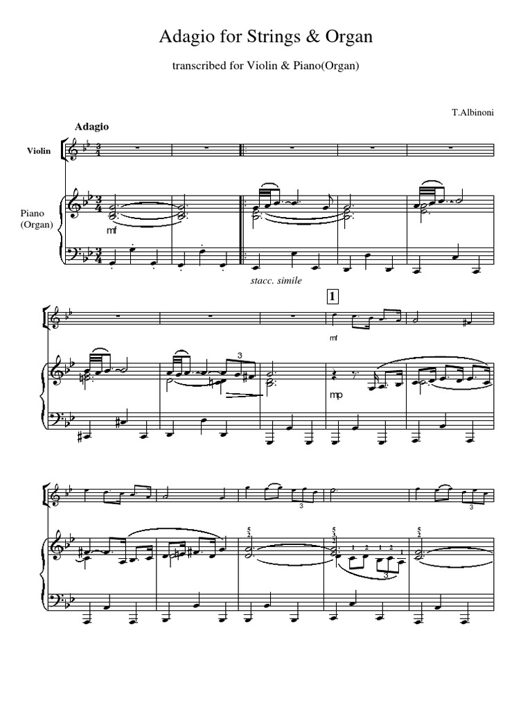 Adagio For Strings & Organ | PDF | Elements Of Music | String Instruments