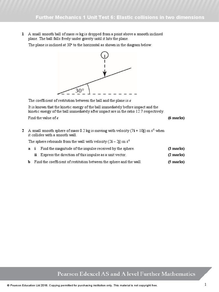 Further Mechanics 1 Unit Test 6 Elastic Collisions in Two Dimensions ...