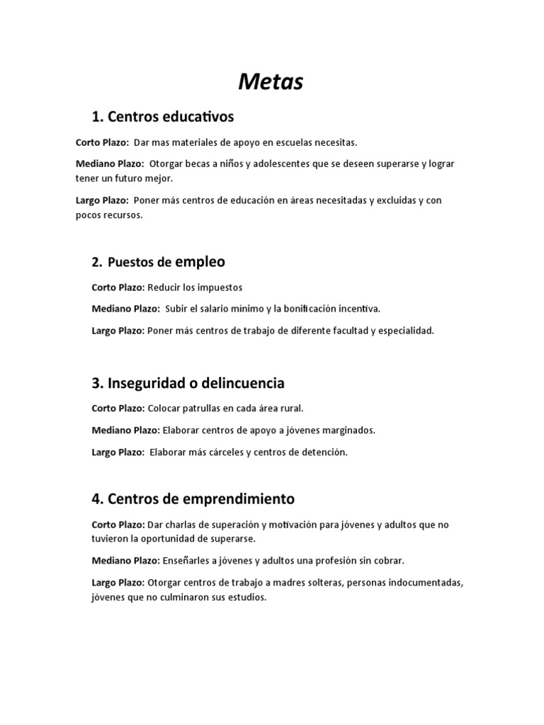 Metas | PDF | Negocios | Ciencias sociales