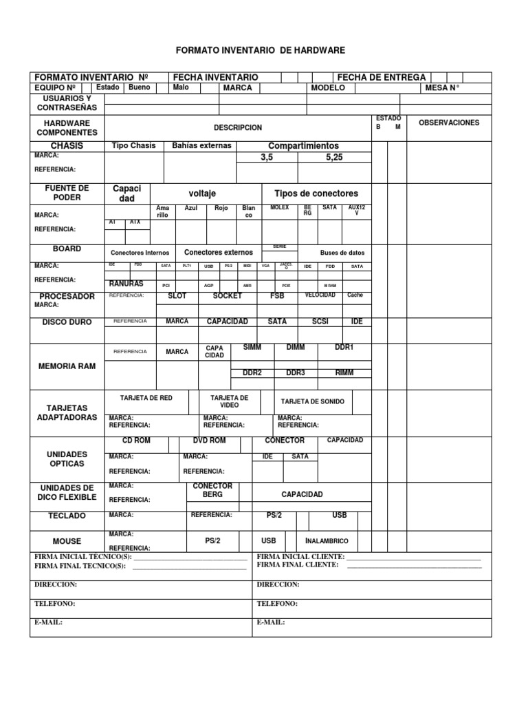 Formato Inventario Hardware | PDF | Hardware de la computadora | Bienes ...