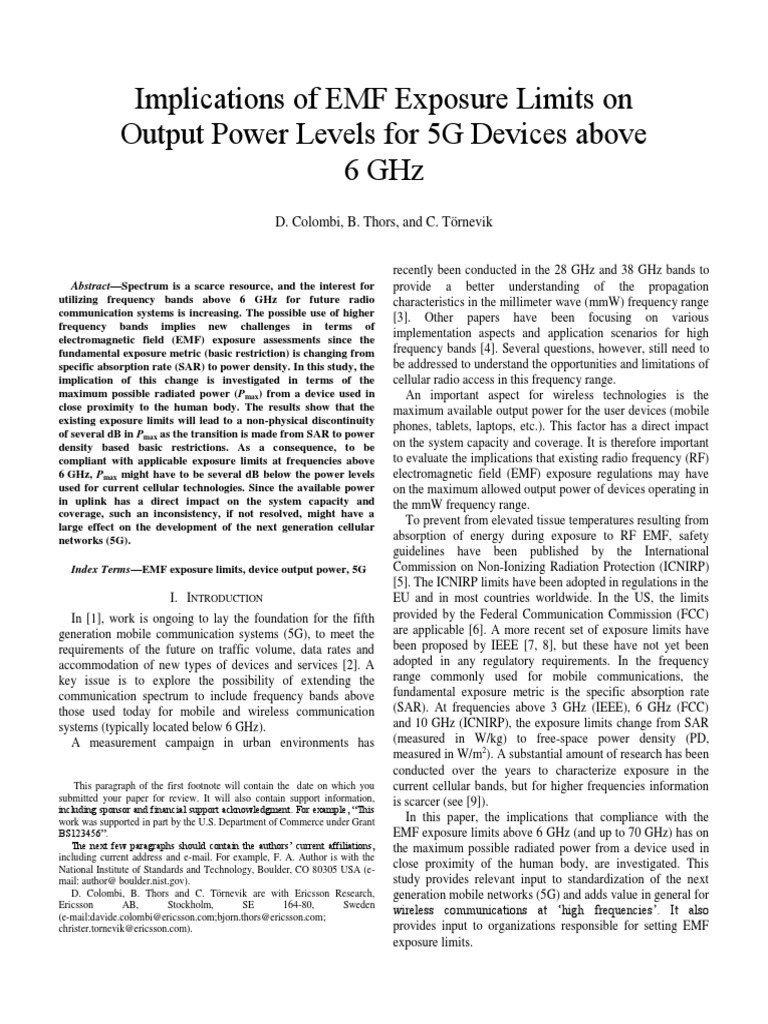 Implications of Emf Exposure Limits | PDF | Extremely High Frequency ...