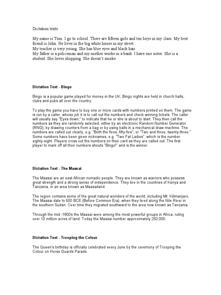 Dictation Text - Intermediate - Bingo | PDF | Christmas