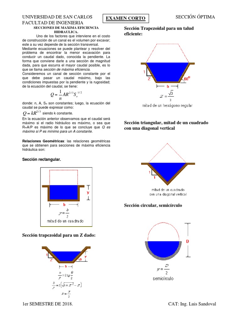 Dimensionamiento de una sección trapezoidal de máxima eficiencia ...