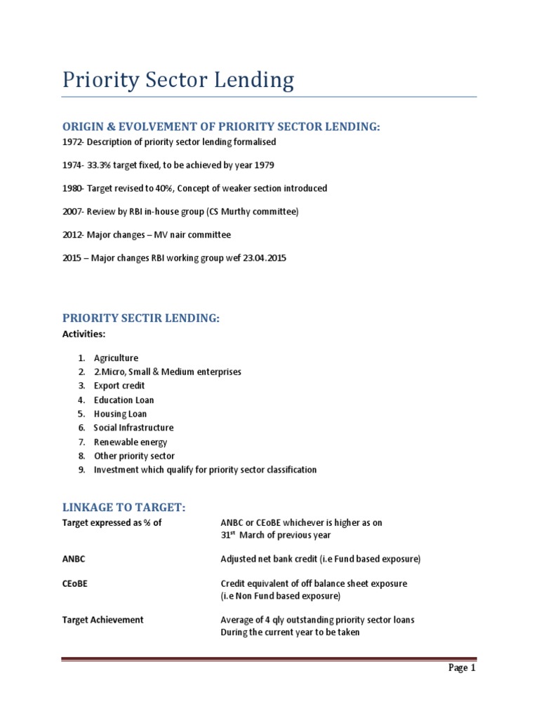 1 - Priority - Sector - Lending | PDF | Loans | Credit