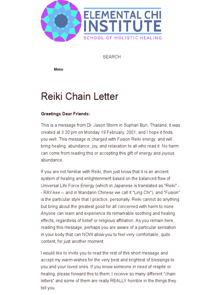 Reiki Chain Letter - Elemental Chi Institute - School of Holistic ...