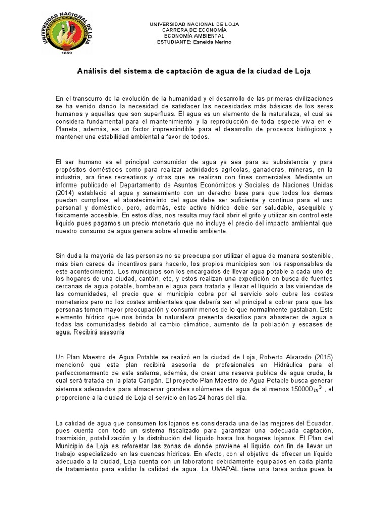 Sistema de Agua en Loja | PDF | Agua | Agua potable