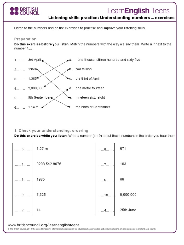 Listening Skills Practice: Understanding Numbers - Exercises | PDF