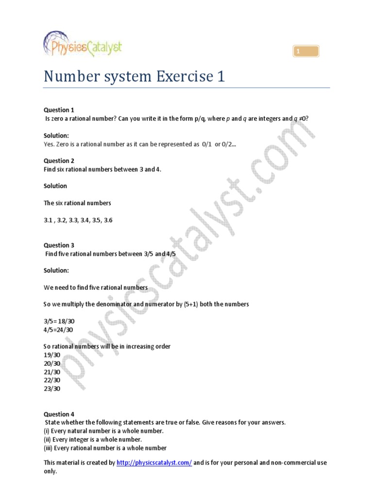 NCERT Class9 Numbersystem Exercise 1 | PDF