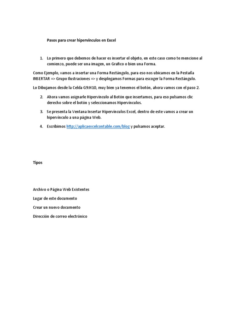 Pasos para Crear Hipervínculos en Excel | PDF | Hipervínculo | Red mundial