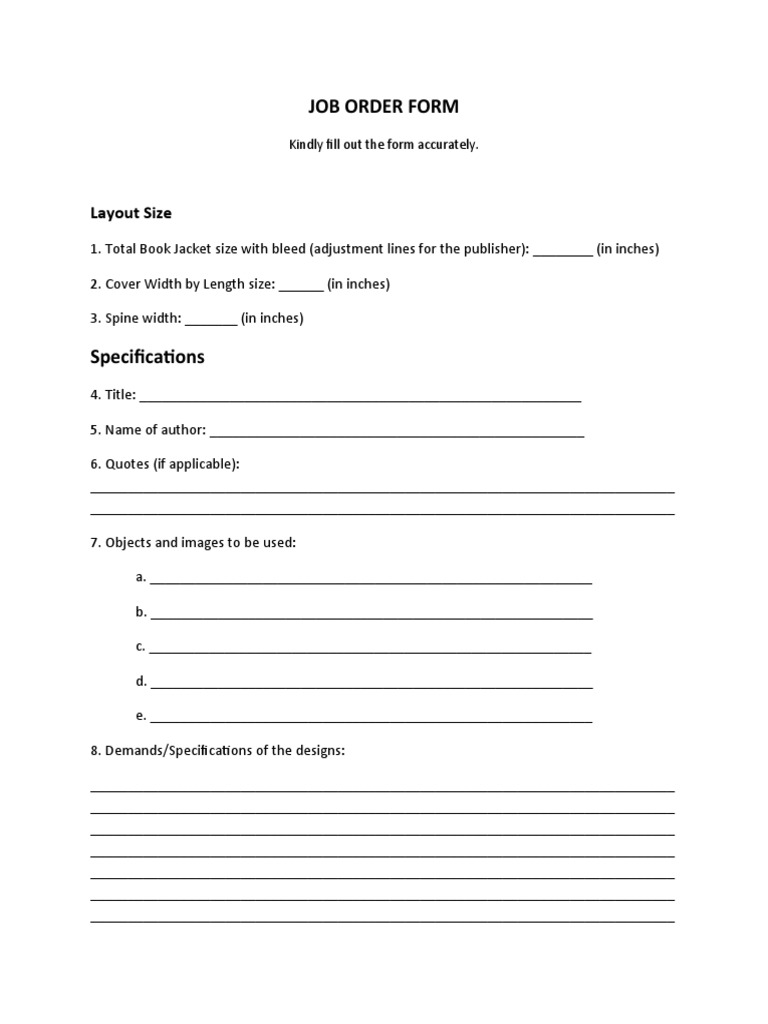 Job Order Form: Layout Size | PDF