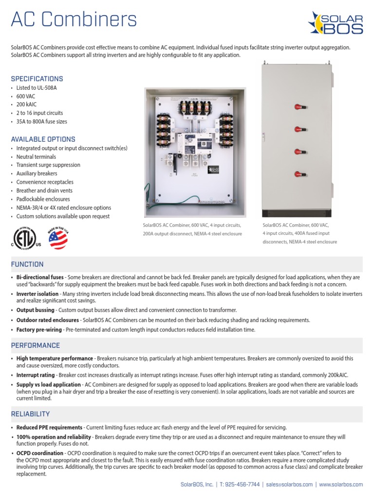 SolarBOS AC Combiners | PDF | Fuse (Electrical) | Power Inverter