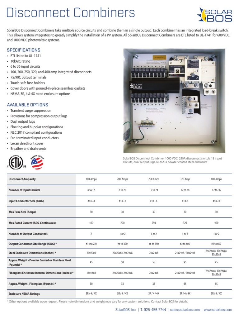 SolarBOS 1000VDC Disconnect Combiners | PDF | Amplifier | Components