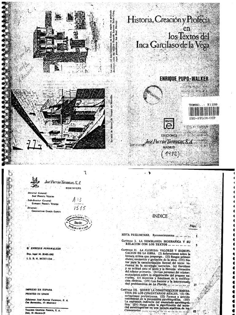 Pupo Walker - Historia, Creacion y Profecia en Los Textos Del Inca Garcilaso de La Vega (LIBRO ...