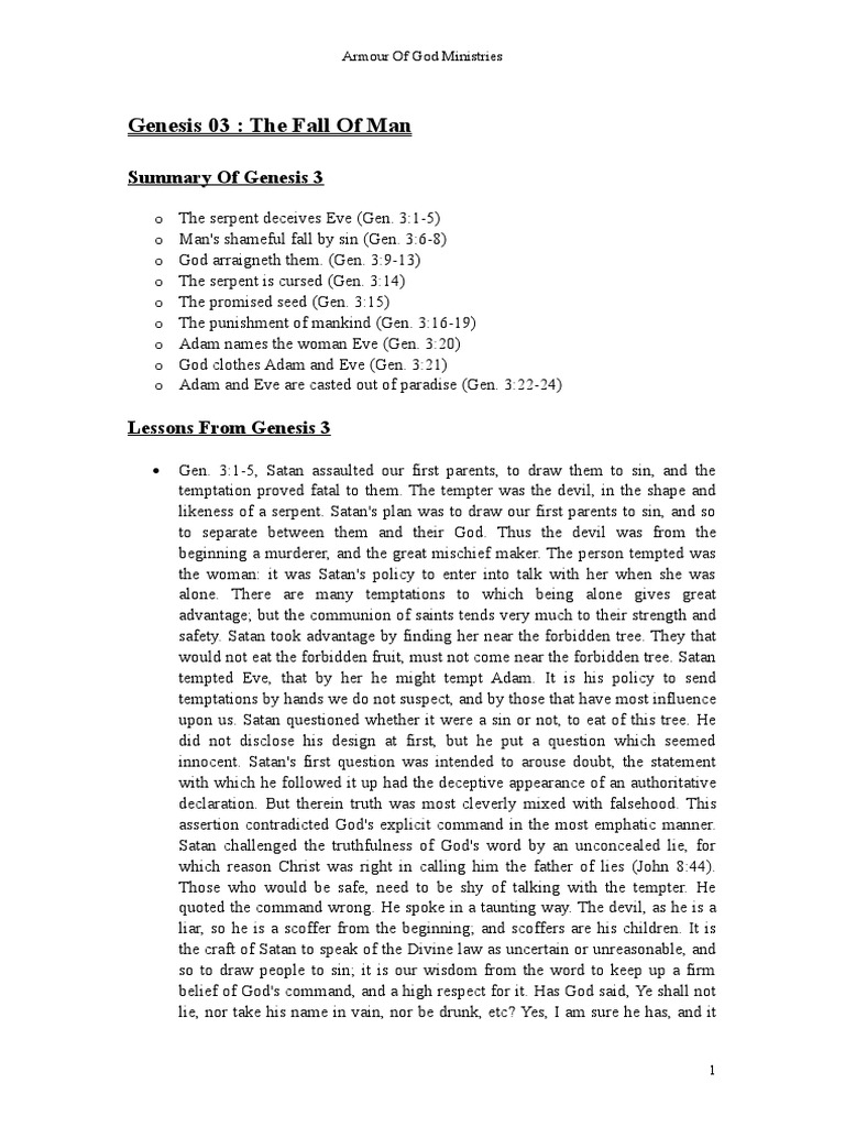 Bible Study - Genesis 03 (The Fall of Man) | PDF | Adam And Eve | Satan