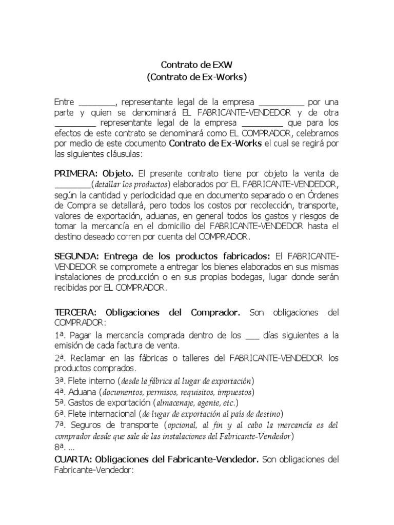 Contrato de Ex-Works | PDF | Exportaciones | aduana