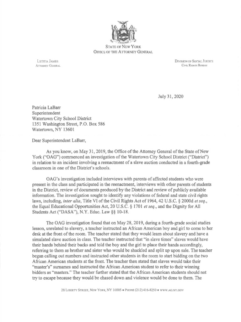 OAG Watertown CSD Letter Agreement | Virtue | Politics