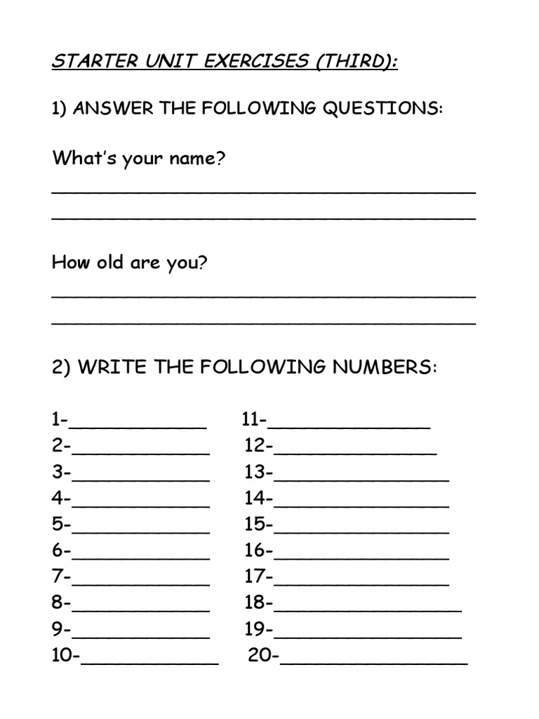 Starter Unit Exercises (Third) :: 1) Answer The Following Questions ...