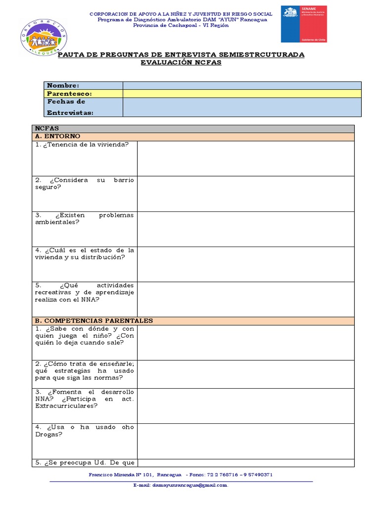 Entrevista Estructurada Evaluación Ncfas (Social) | PDF | Ciencias del comportamiento ...