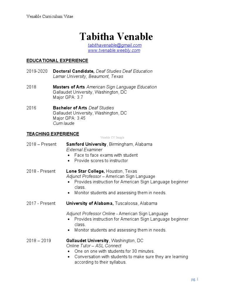 Curriculum Vitae 2020 | PDF | American Sign Language | Behavior ...