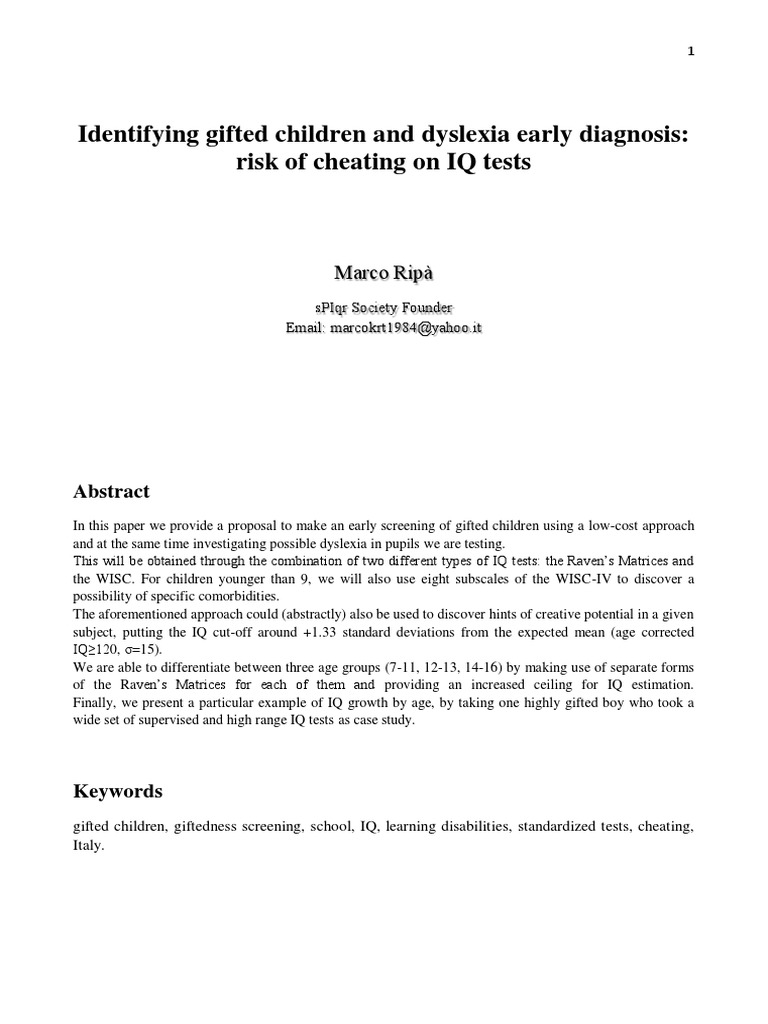 Identifying Gifted Children and Dyslexia PDF | PDF | Intelligence ...