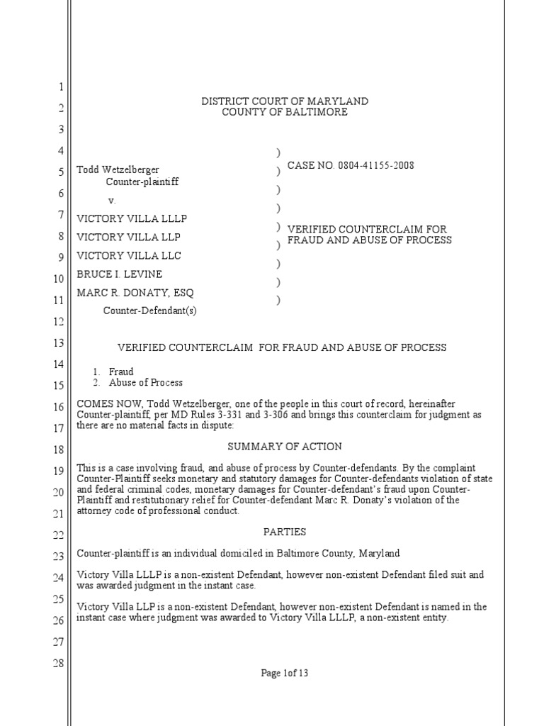 Counterclaim - Fraud & Abuse of Process Final | PDF | Estoppel ...