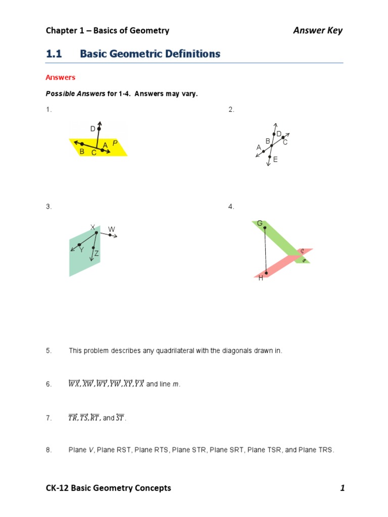 Answer Key Ck 12 Chapter 01 Basic Geometry Concepts Pdf Pdf