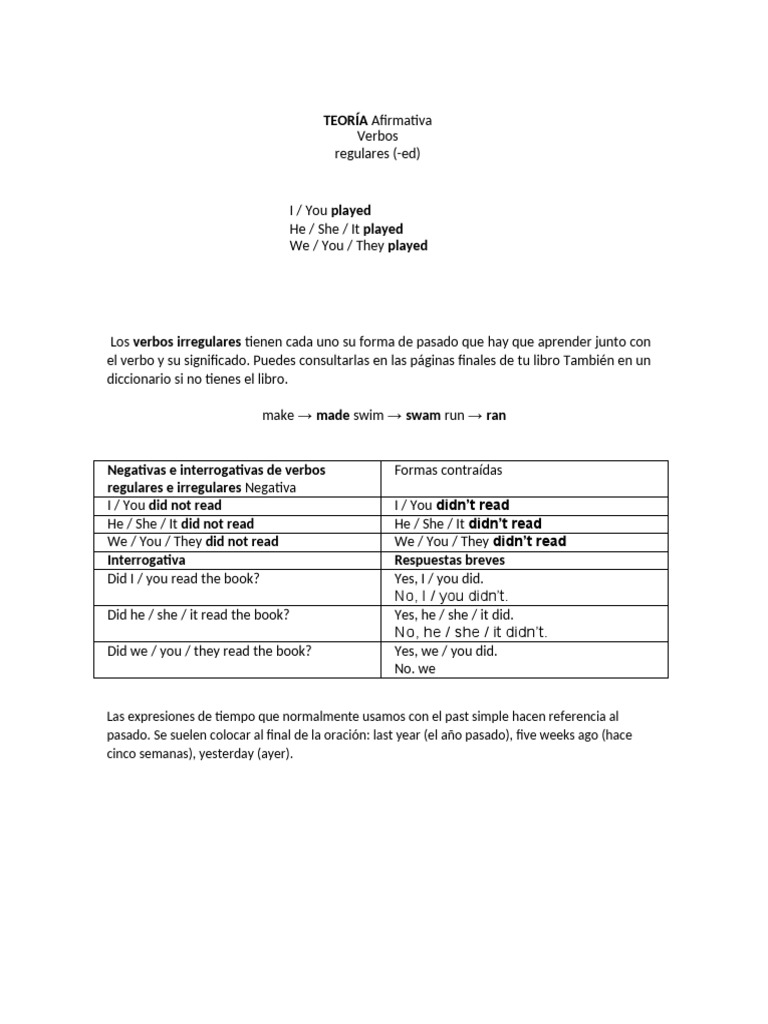 Pasado Simple Ejercicios | PDF | Grammar