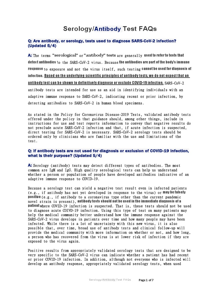 Serology-Antibody Test FAQs | PDF | Elisa | Serology