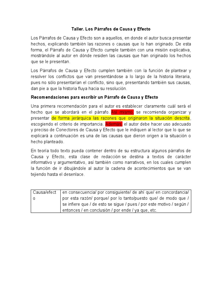 Taller 5 Los Párrafos de Causa y Efecto | PDF | Metabolismo | Science