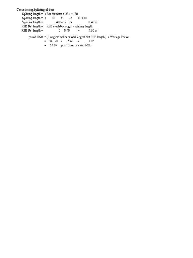 Splicing Calculation for 10mm RSB | PDF