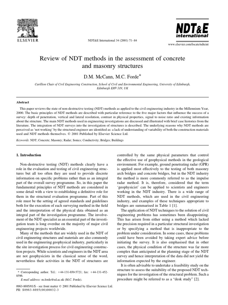 Review of NDT Methods in The Assessment of Concrete and Masonry ...