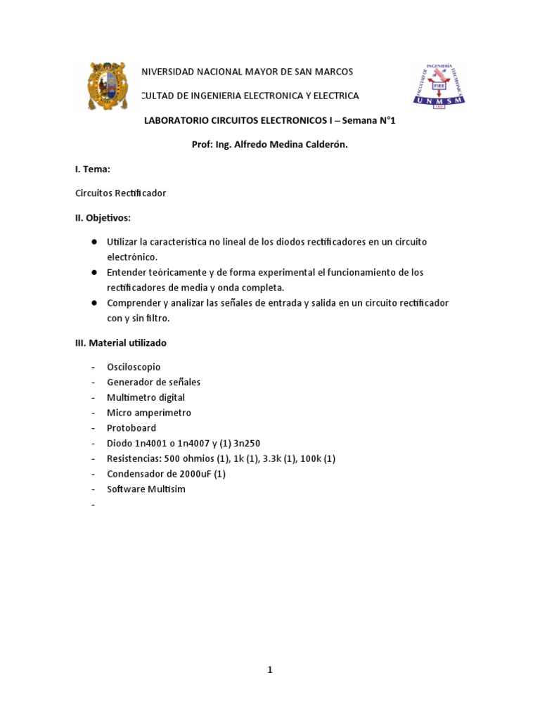 Laboratorio Guia N°1 - Circuitos Rectificadores | PDF | Rectificador | Condensador