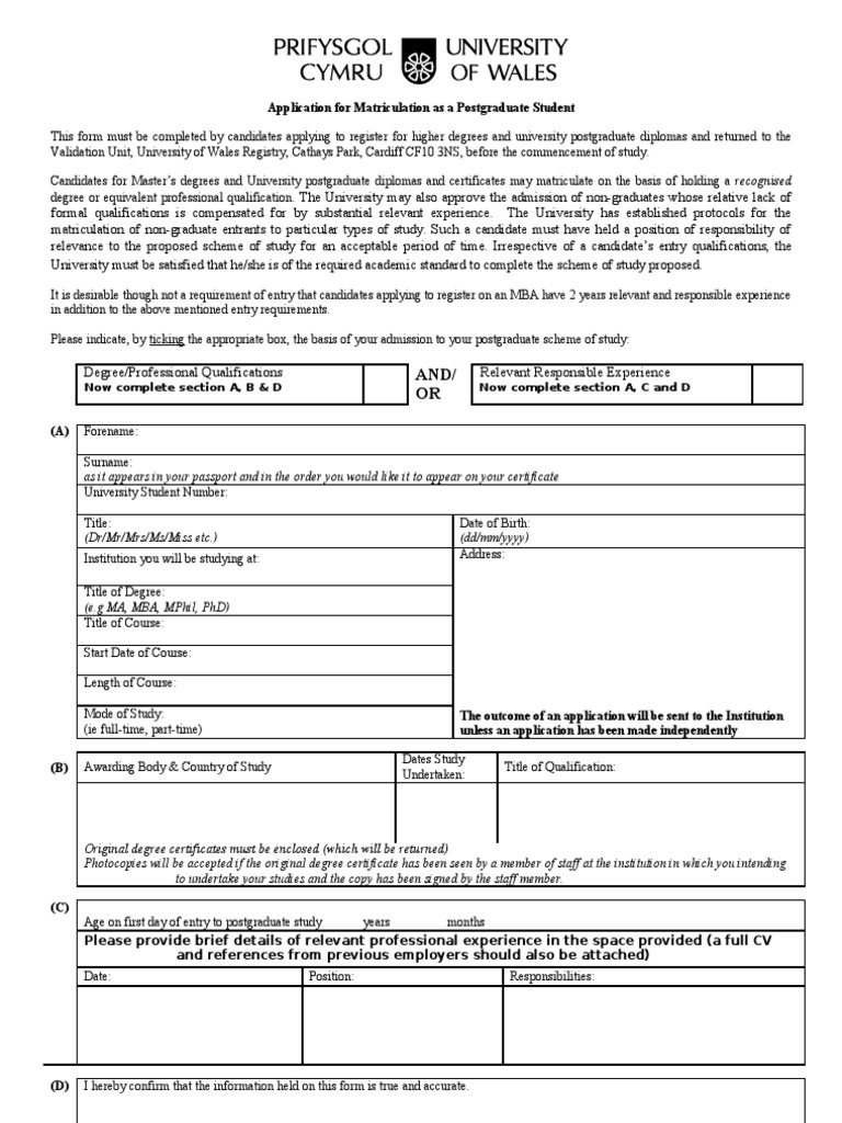 Matriculation Form | PDF
