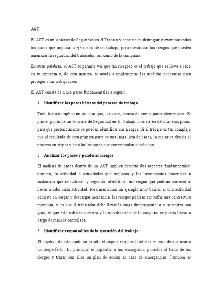 Ast (Analisis de Seguridad en El Trabajo | PDF | Riesgo | Bienestar