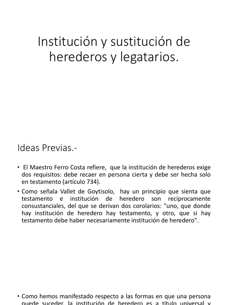 Institución y Sustitución de Herederos y Legatarios | PDF | Herencia ... Institución y Sustitución de Herederos y Legatarios | PDF | Herencia ...