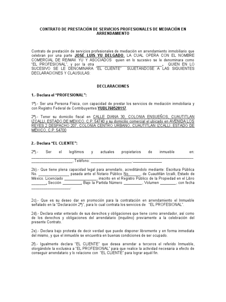 Machote Contrato de Prestacion de Servicios - Renta (1) 09 ENE 2020 ...