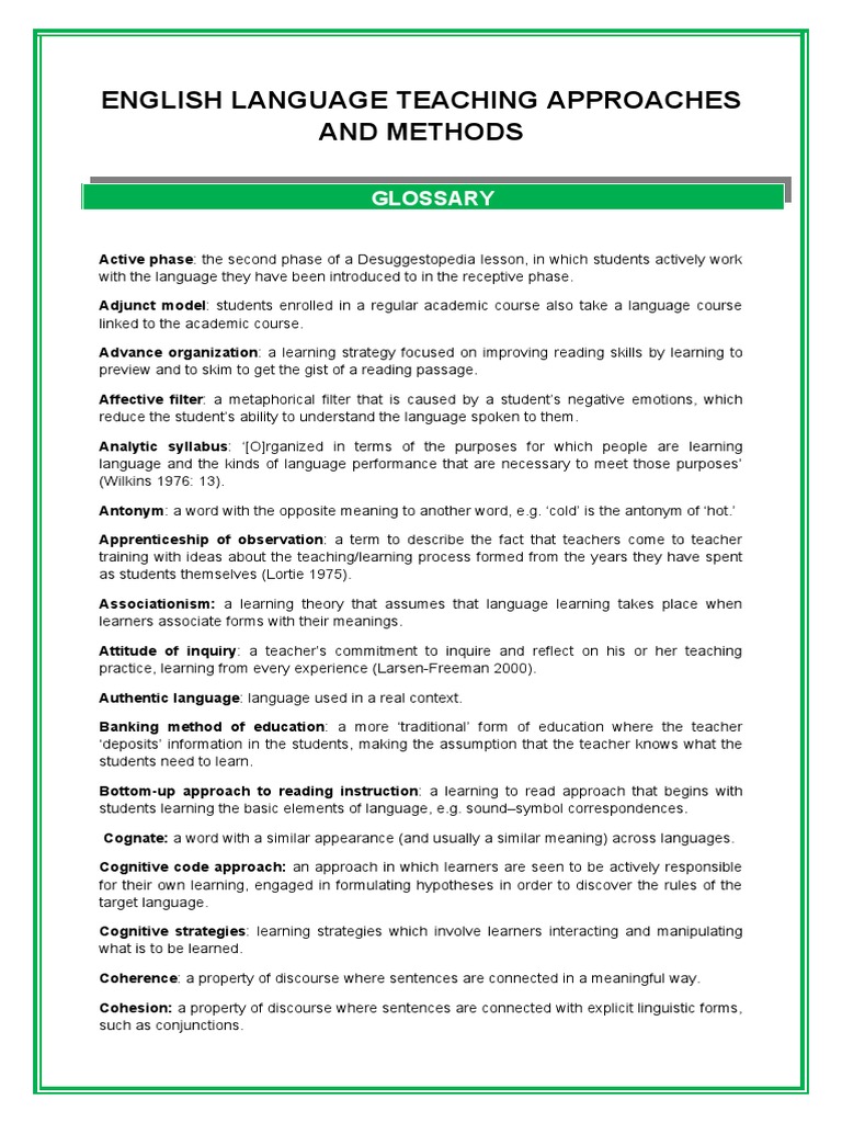 English Language Teaching Glossary | PDF | Second Language | Learning