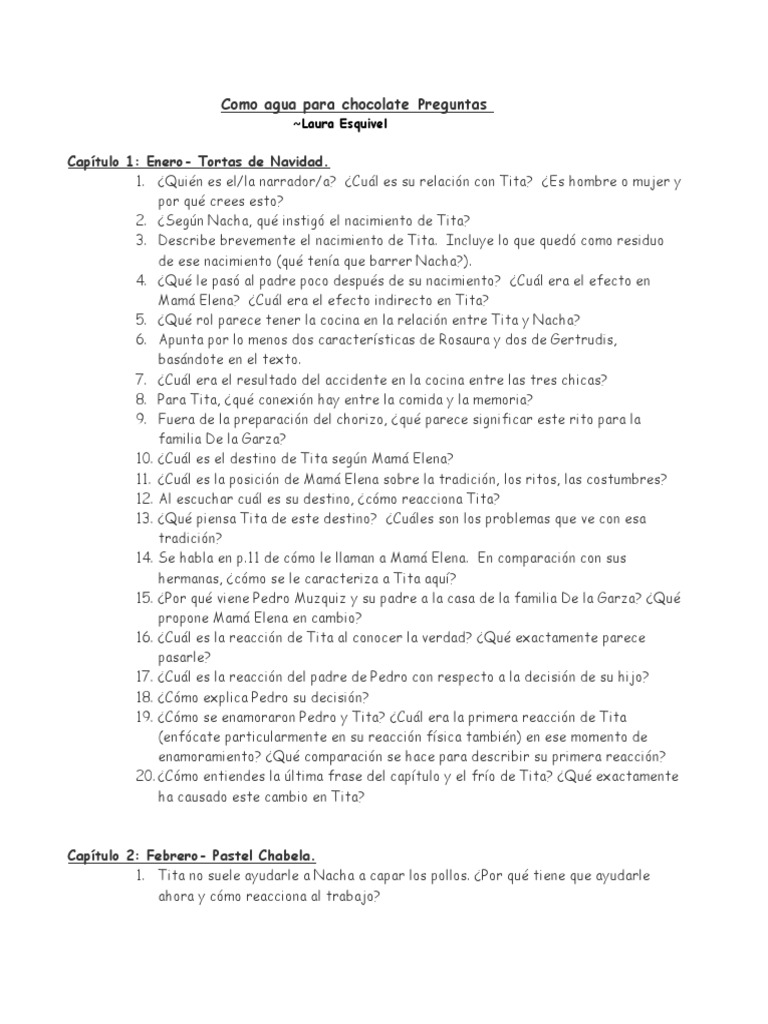Como Agua para Chocolate - QUESTIONS | PDF | Alimentos