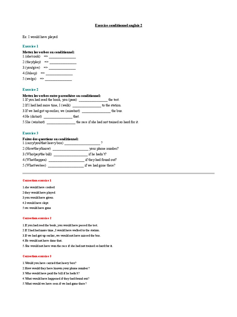 Exercice Temps Anglais Conditionnel 2 PDF | PDF