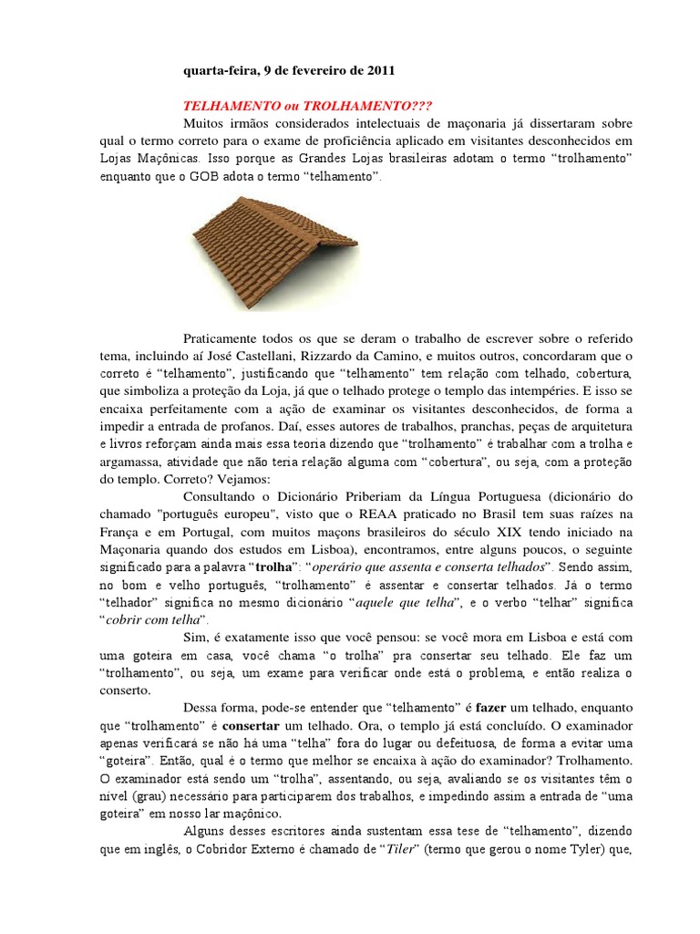 TELHAMENTO Ou TROLHAMENTO PDF | PDF