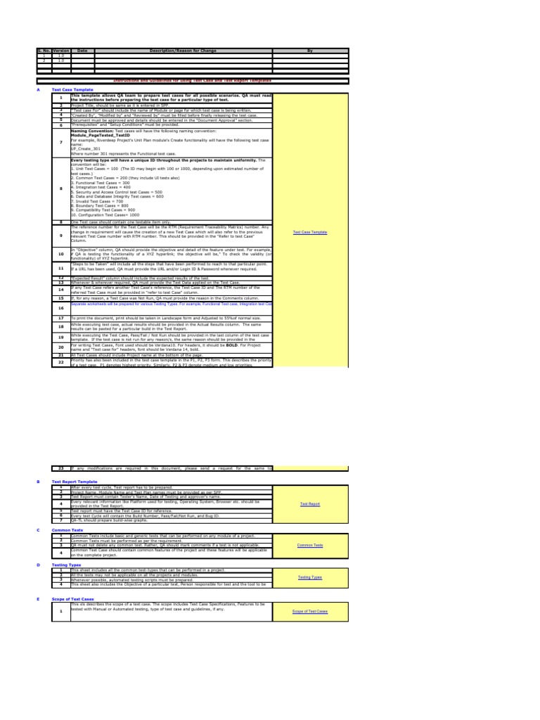 Instructions and Guidelines For Using Test Case and Test Report ...