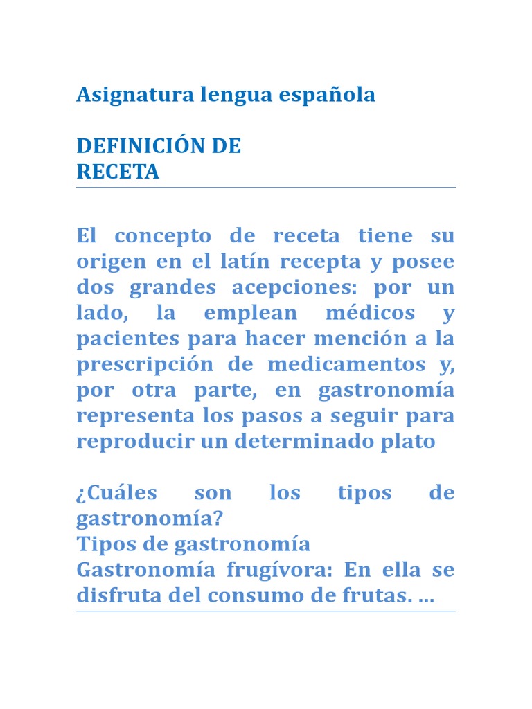 DEFINICIÓN DE de La Receta y Los Texto Instutivo | PDF | Pimiento ...