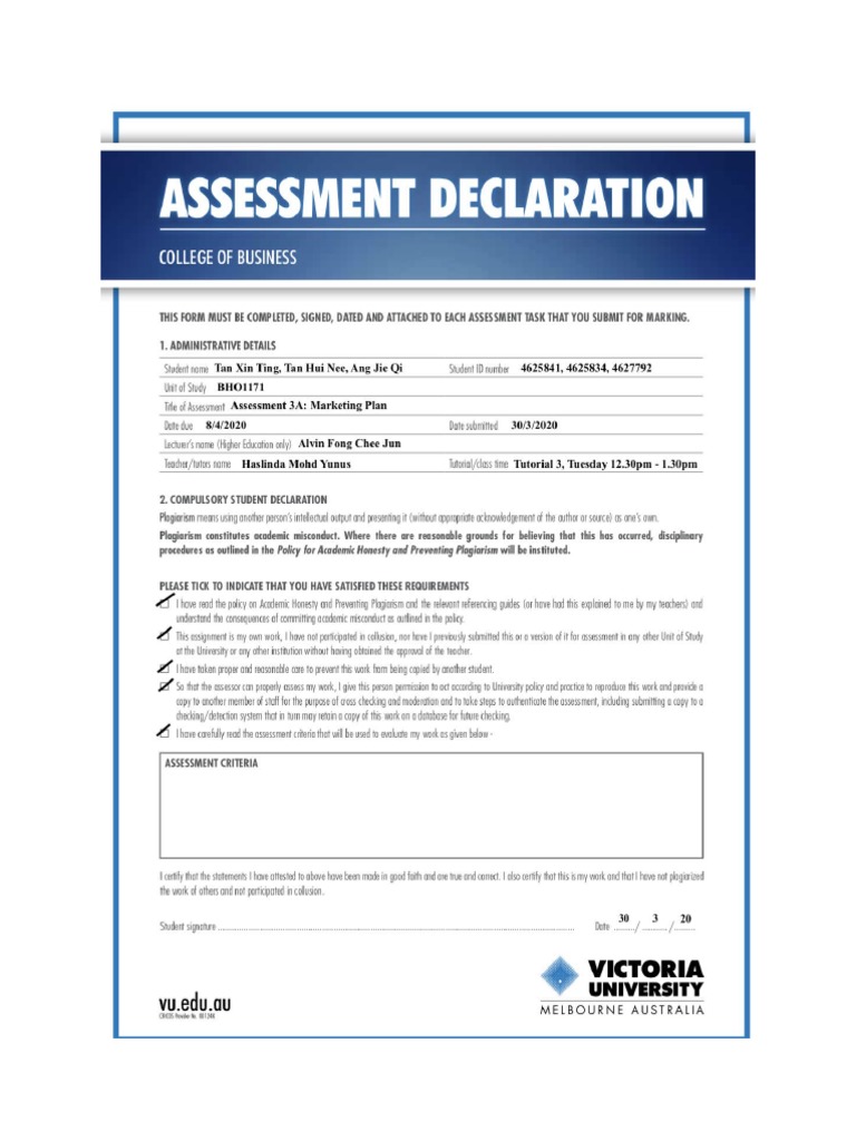 Assessment 3A - T3 | PDF | Market Segmentation | Marketing