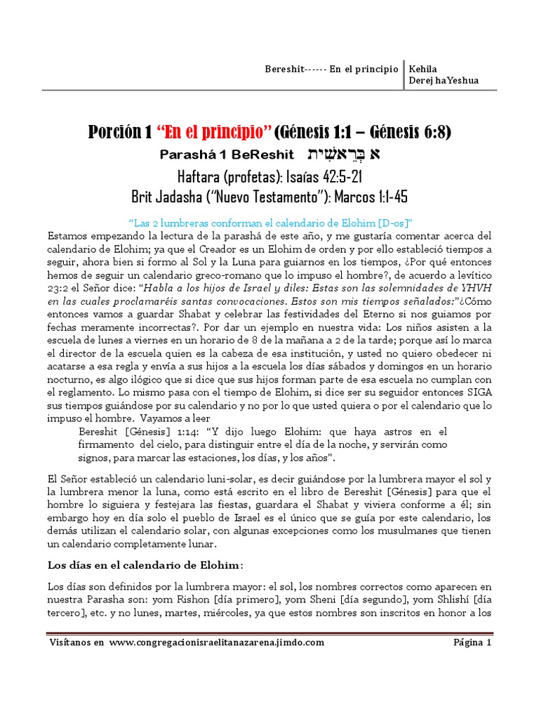 1 Bereshit PDF | PDF | Libro del Génesis | Calendario