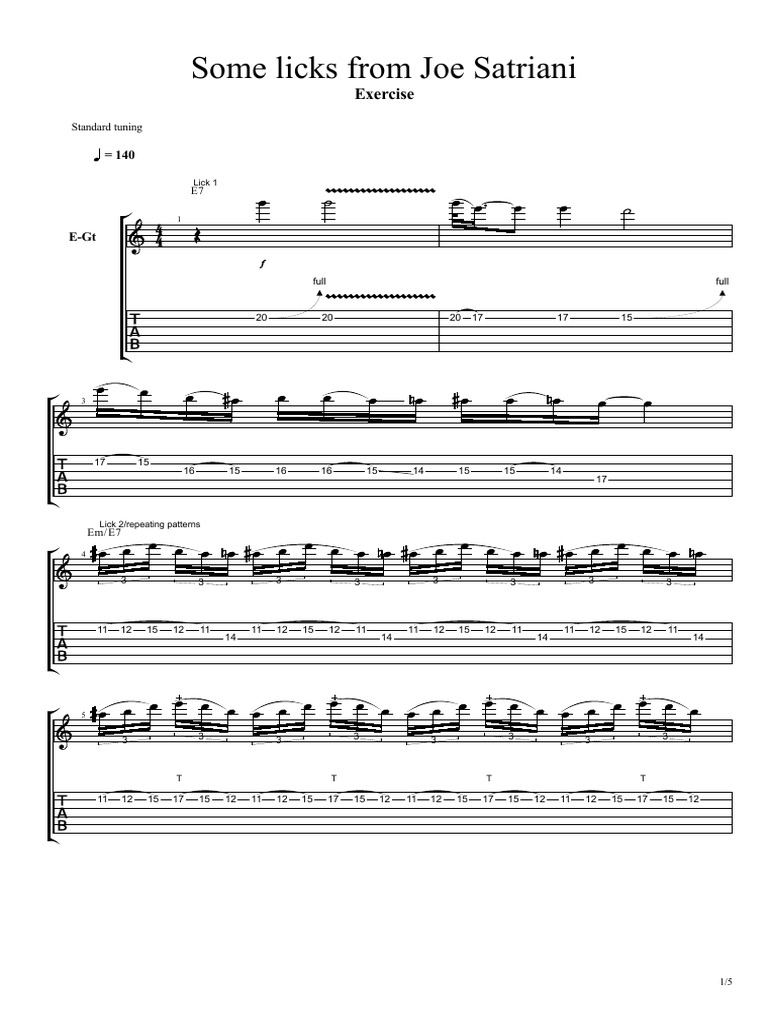 Rock Licks - Some Licks From Joe Satriani. | PDF