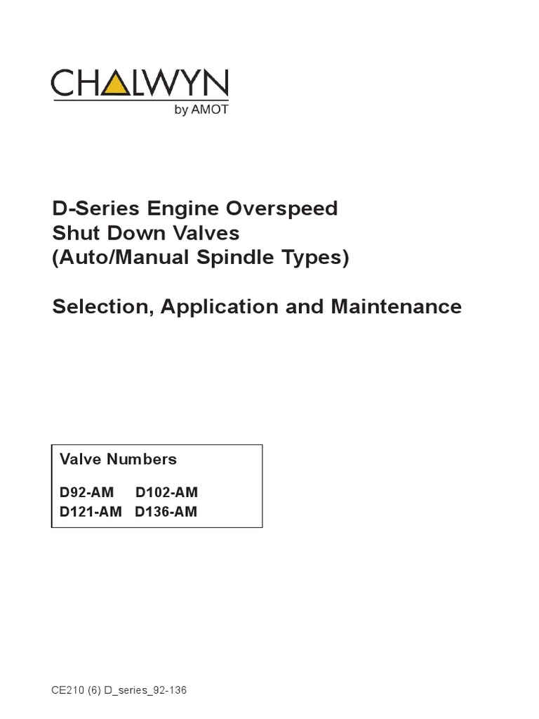D-Series Engine Overspeed Shut Down Valves (Auto/Manual Spindle Types ...