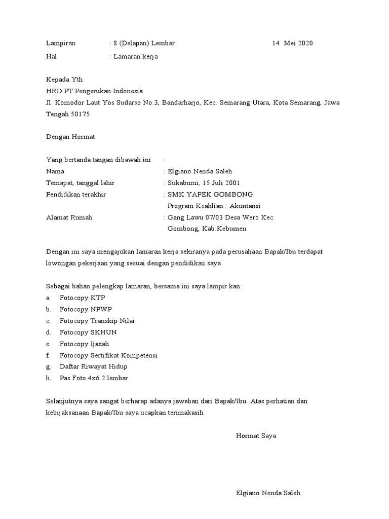 Contoh Surat Lamaran | PDF