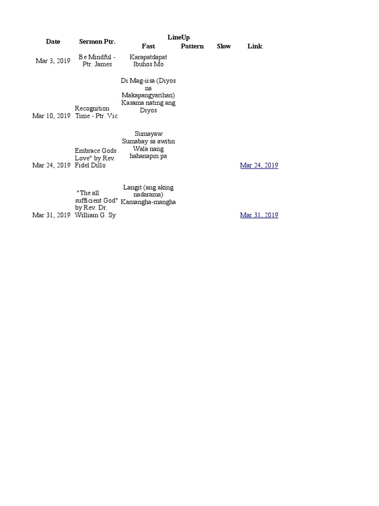 2019 Sermon Schedule and Themes | PDF