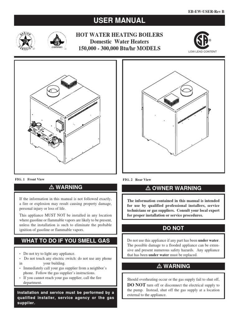 User Manual: Hot Water Heating Boilers Domestic Water Heaters 150,000 ...