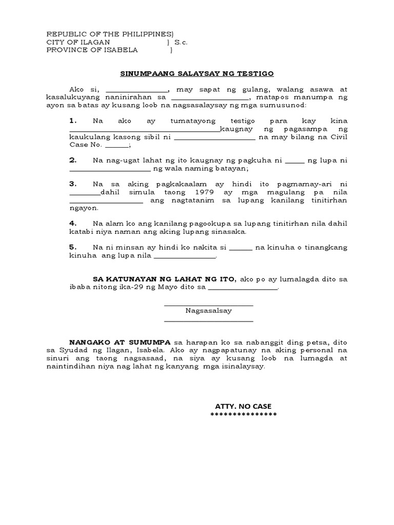 Affidavit of Witness-Recovery of Possession